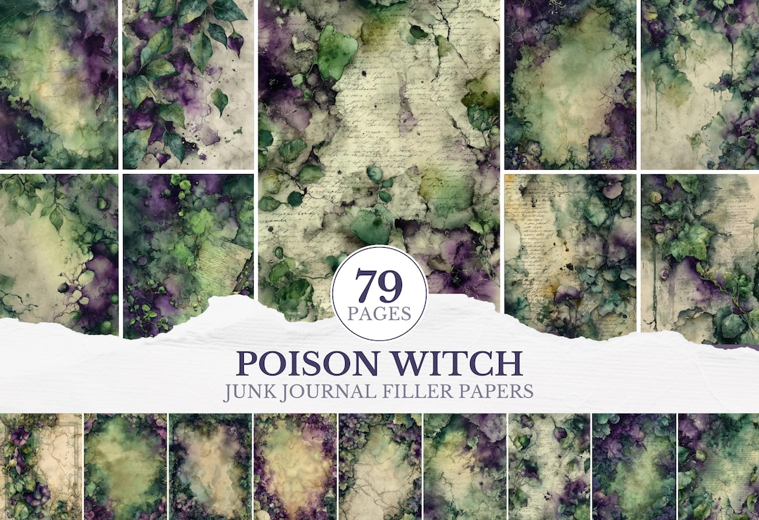 Poison Witch Junk Journal Papers, Dark Green Purple Filler Scrapbooking ...