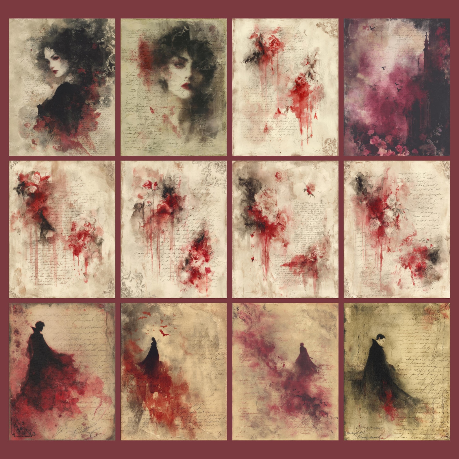 Gothic Vampire Junk Journal Pages, Vampire Printable Paper, Dark ...