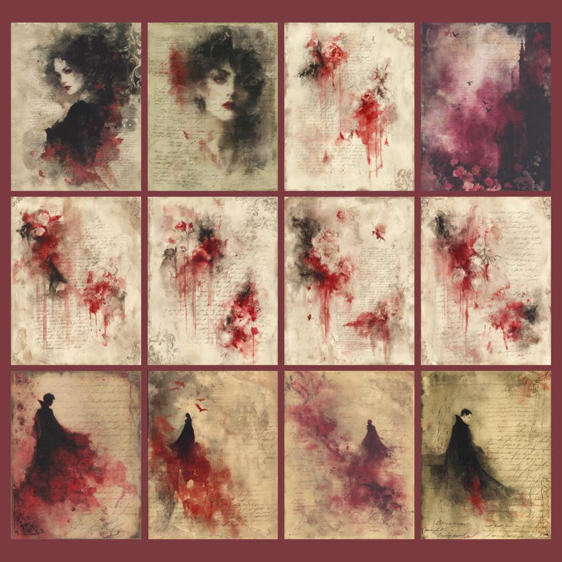 Gothic Vampire Junk Journal Pages, Vampire Printable Paper, Dark ...