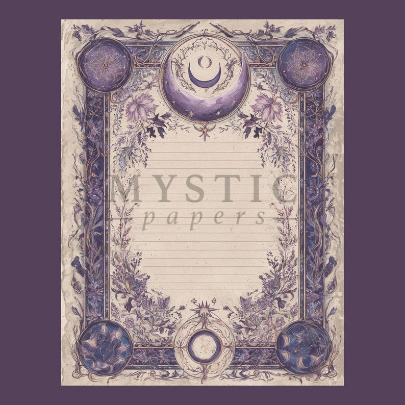 Purple Celestial Writing Paper Background, Printable Grimoire Blank ...