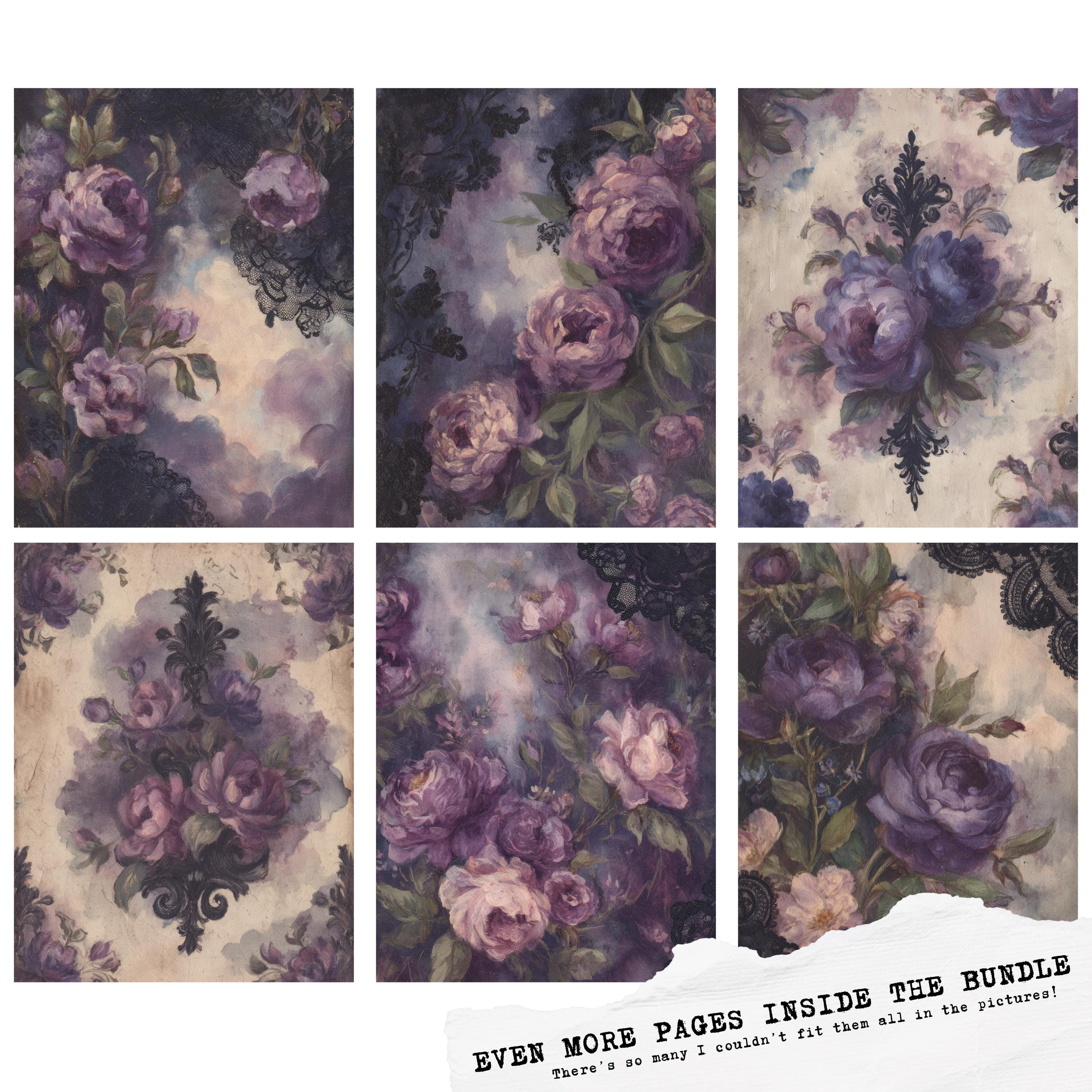 Baroque Botanical Digital Paper Purple Floral Papers, Pretty ...