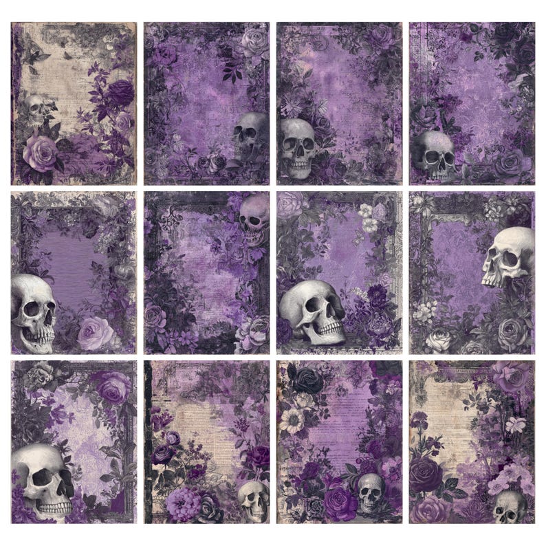 Goth Junk Journal Printable Purple Skull Roses Lace Vintage Victorian ...