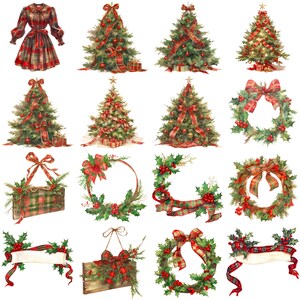 Plaid Christmas Clipart Bundle, Traditional Christmas Png Downloadable ...