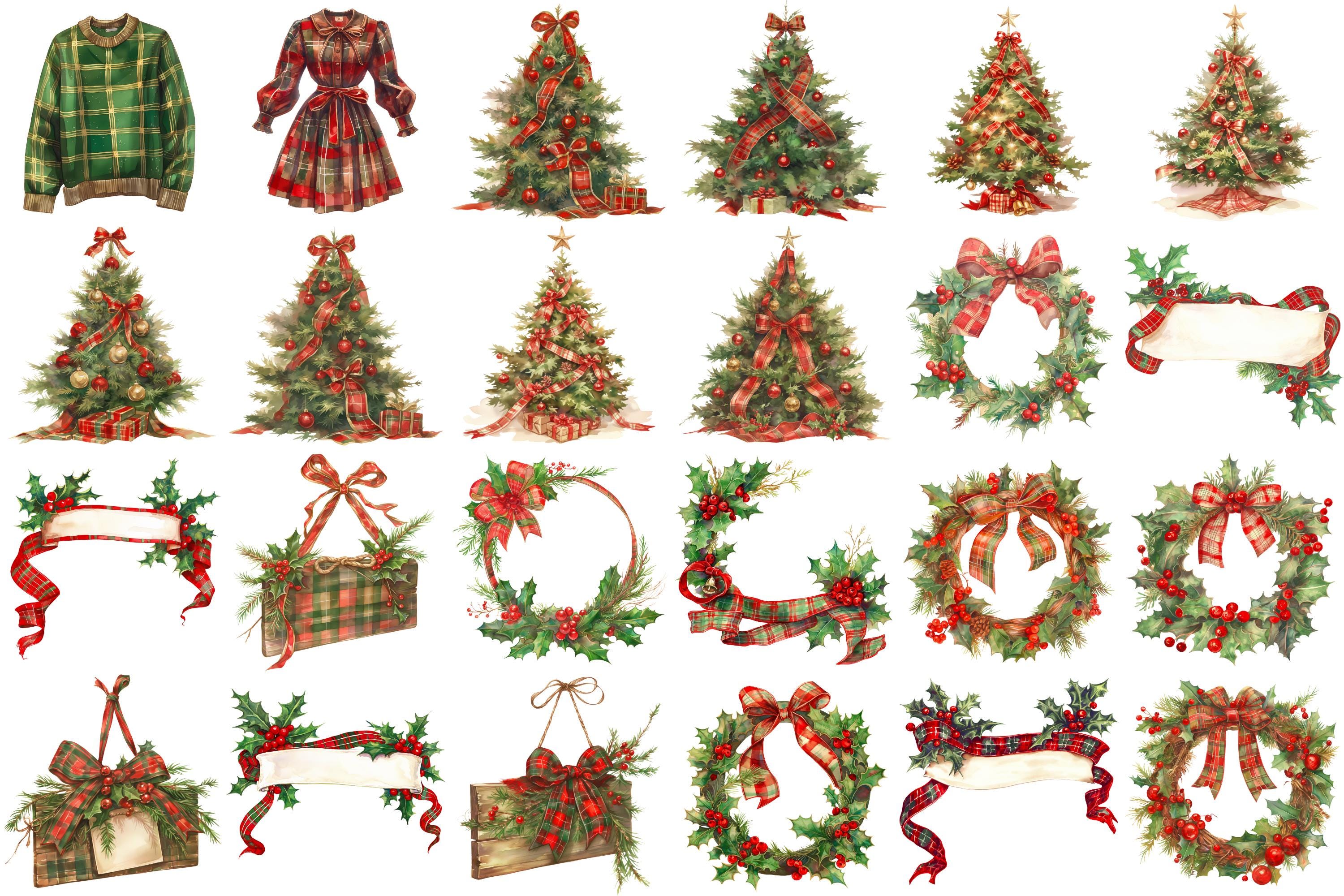 Plaid Christmas Clipart Bundle, Traditional Christmas Png Downloadable ...