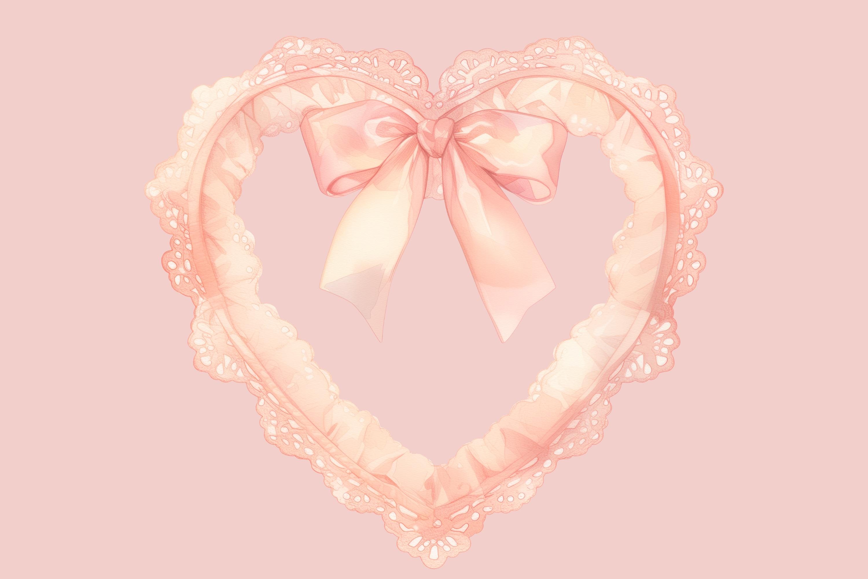 Pink Coquette Heart Frame Clipart Set, Romantic Bow Border Frames, Lace ...