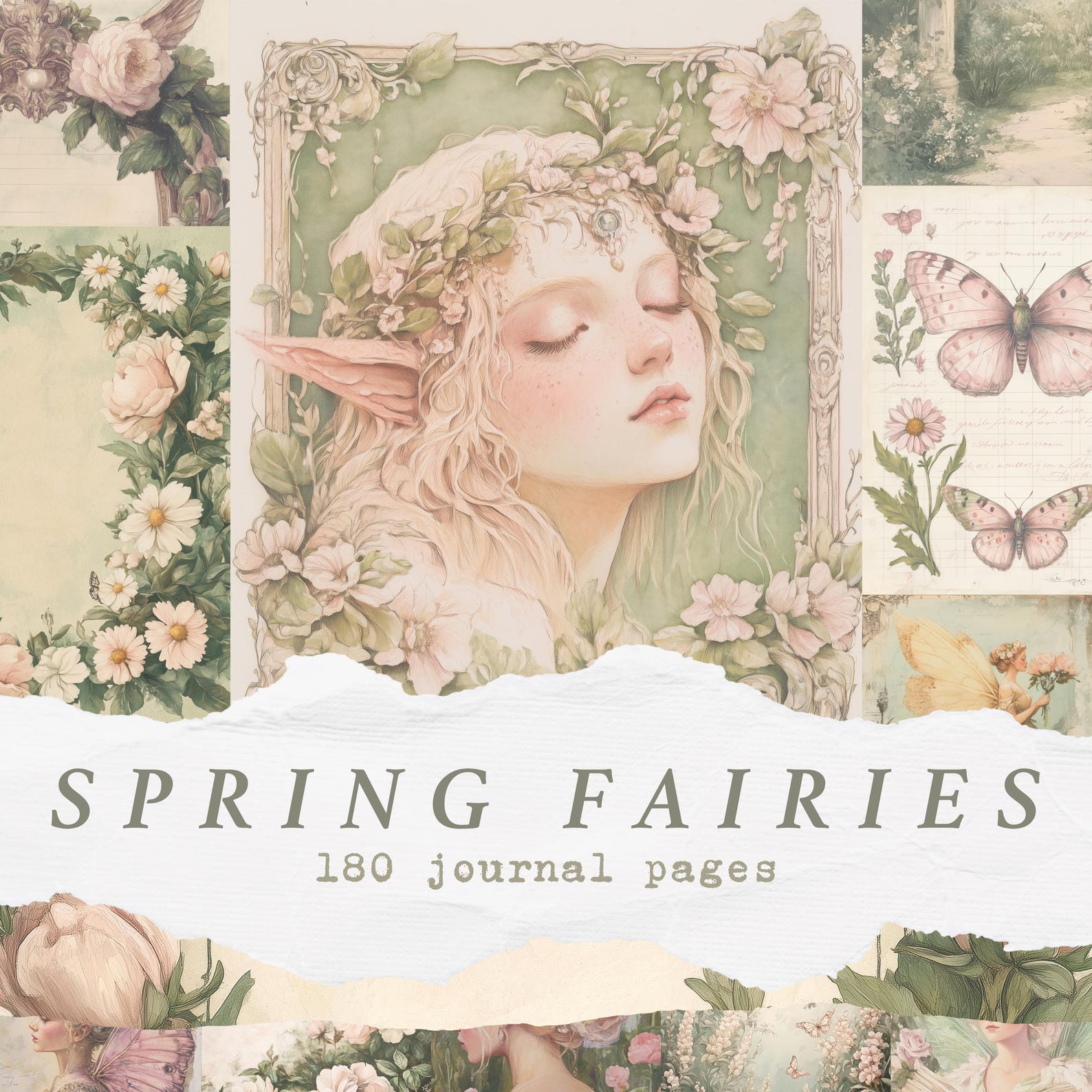 Printable Fairy Junk Journal Pages, Vintage Spring Floral Collage Paper ...
