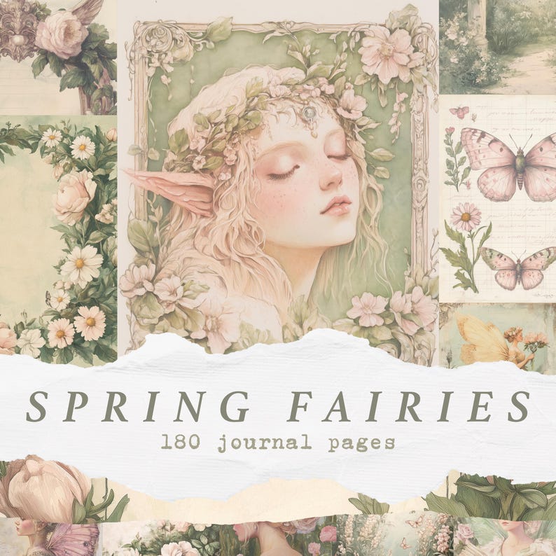 Printable Fairy Junk Journal Pages, Vintage Spring Floral Collage Paper ...
