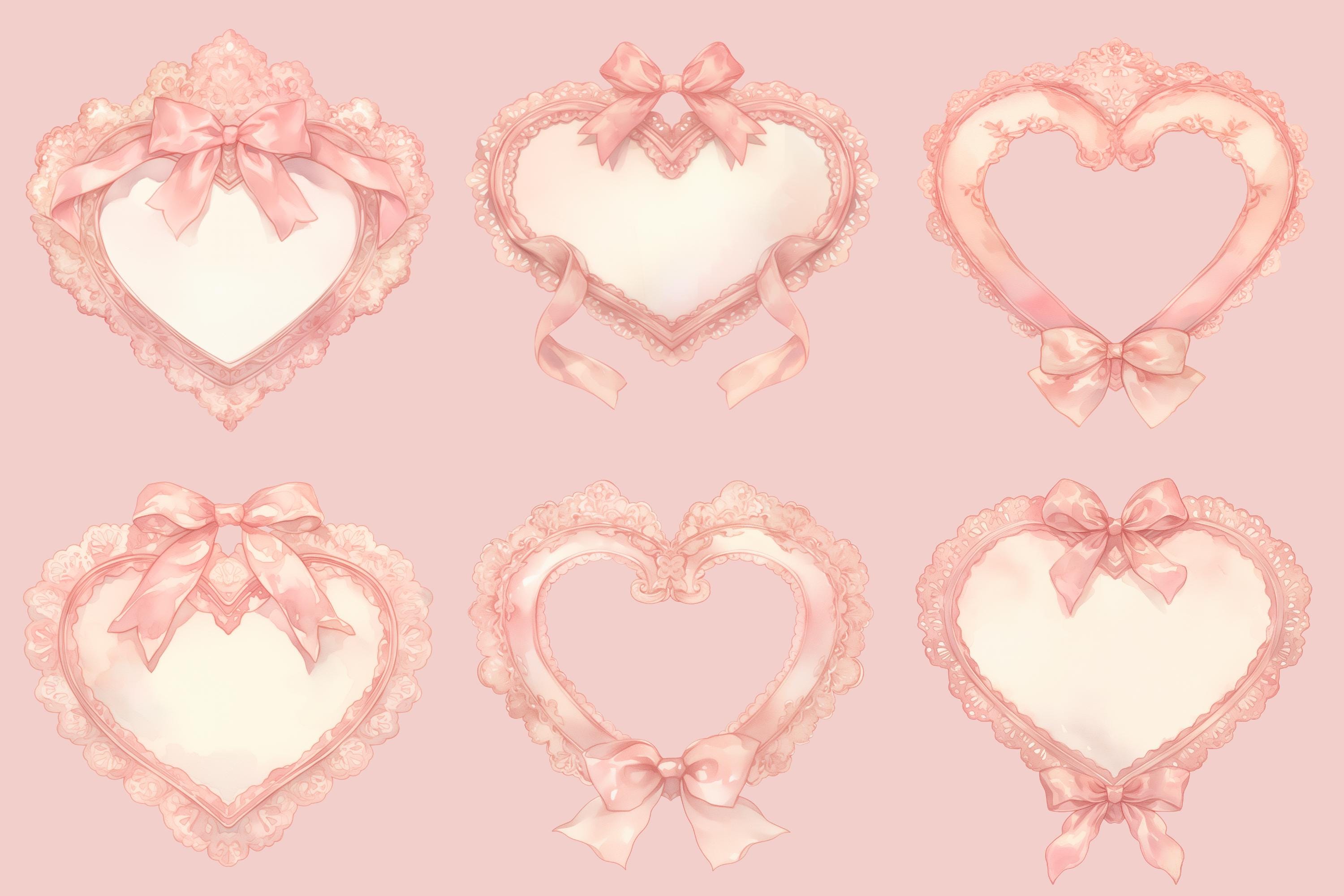 Pink Coquette Heart Frame Clipart Set, Romantic Bow Border Frames, Lace ...