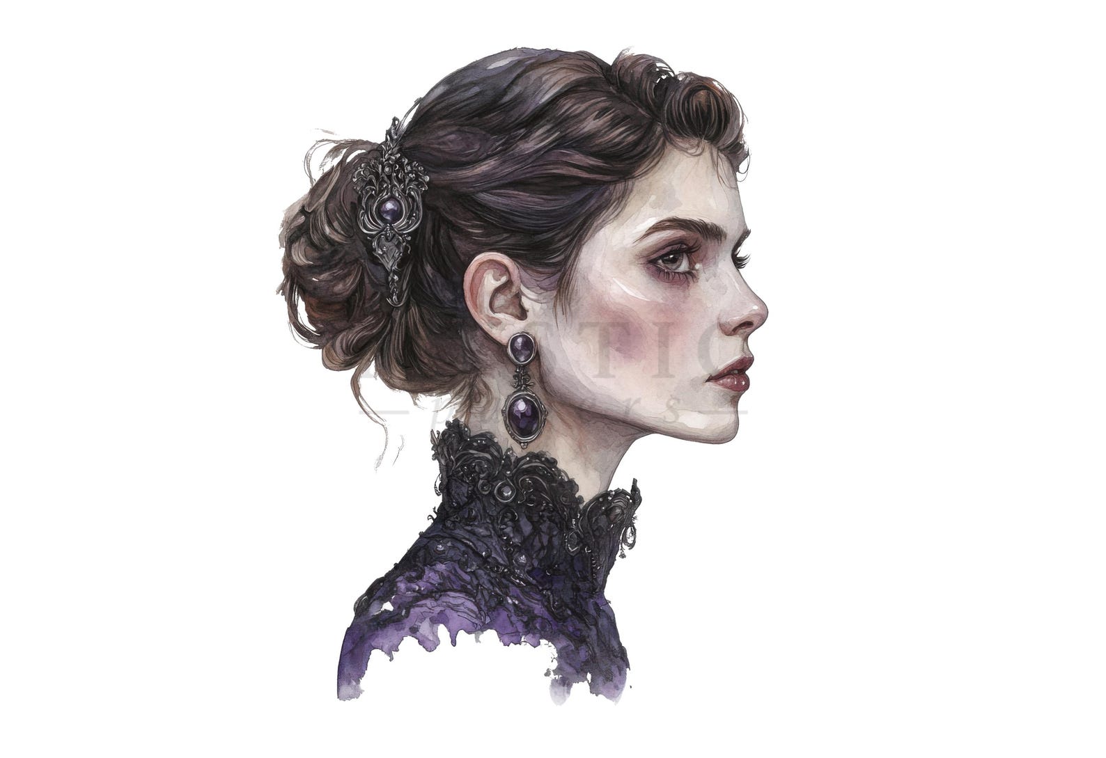 Purple Victorian Glamor Vampire Watercolor Clipart Bundle, Dark ...