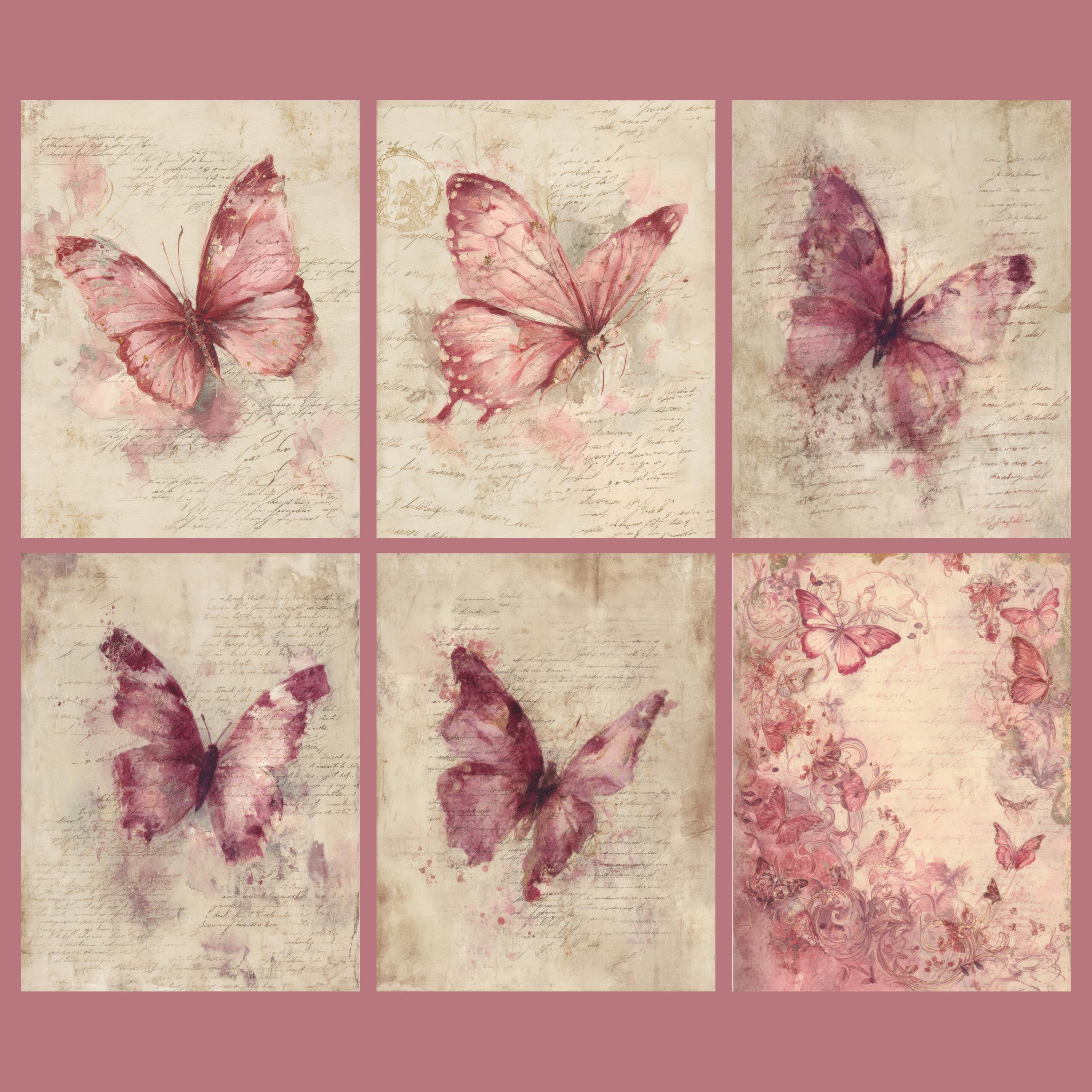 Shabby Chic Pink Butterfly Junk Journal Pages, Vintage Butterfly ...