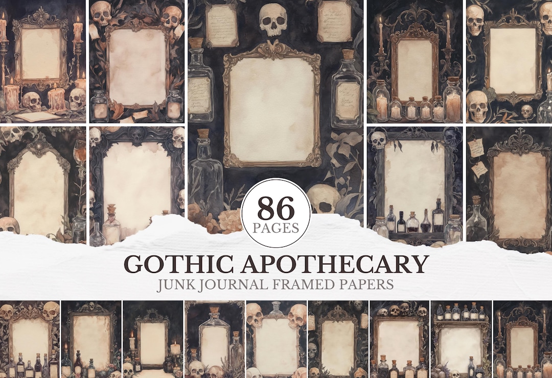 Gothic Apothecary Framed Papers, Dark Gothic Journal Frames, Witch ...