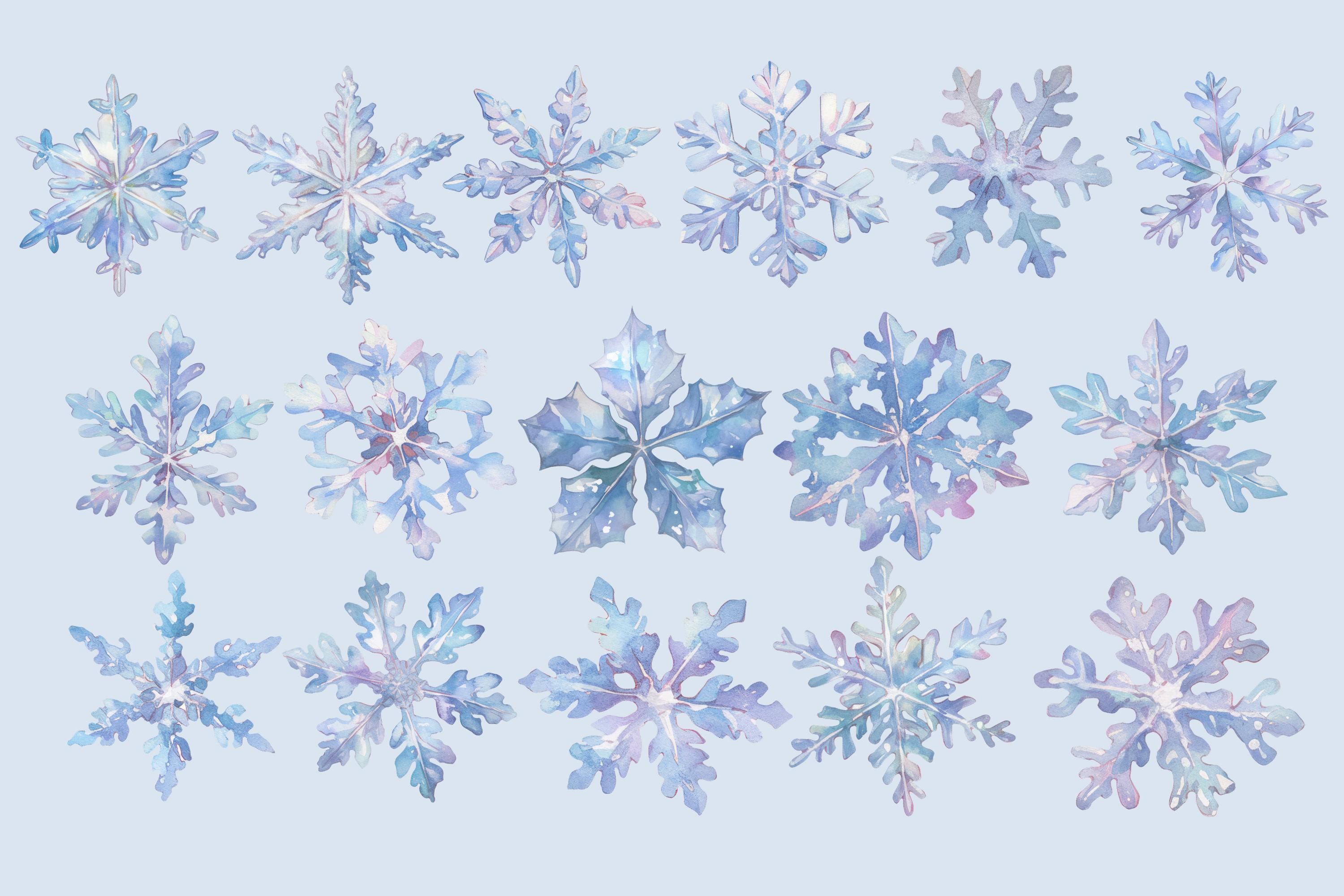 Watercolor Snowflakes PNG, Winter Clipart Bundle, Blue Snowflake ...