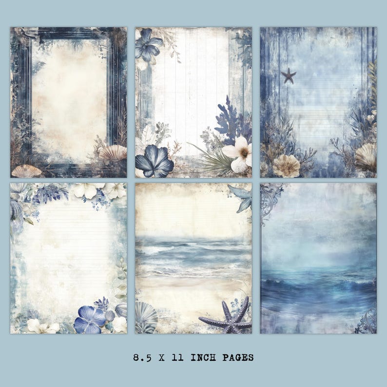Printable Ocean Junk Journal Pages, Nautical Beach Scrapbooking Paper ...
