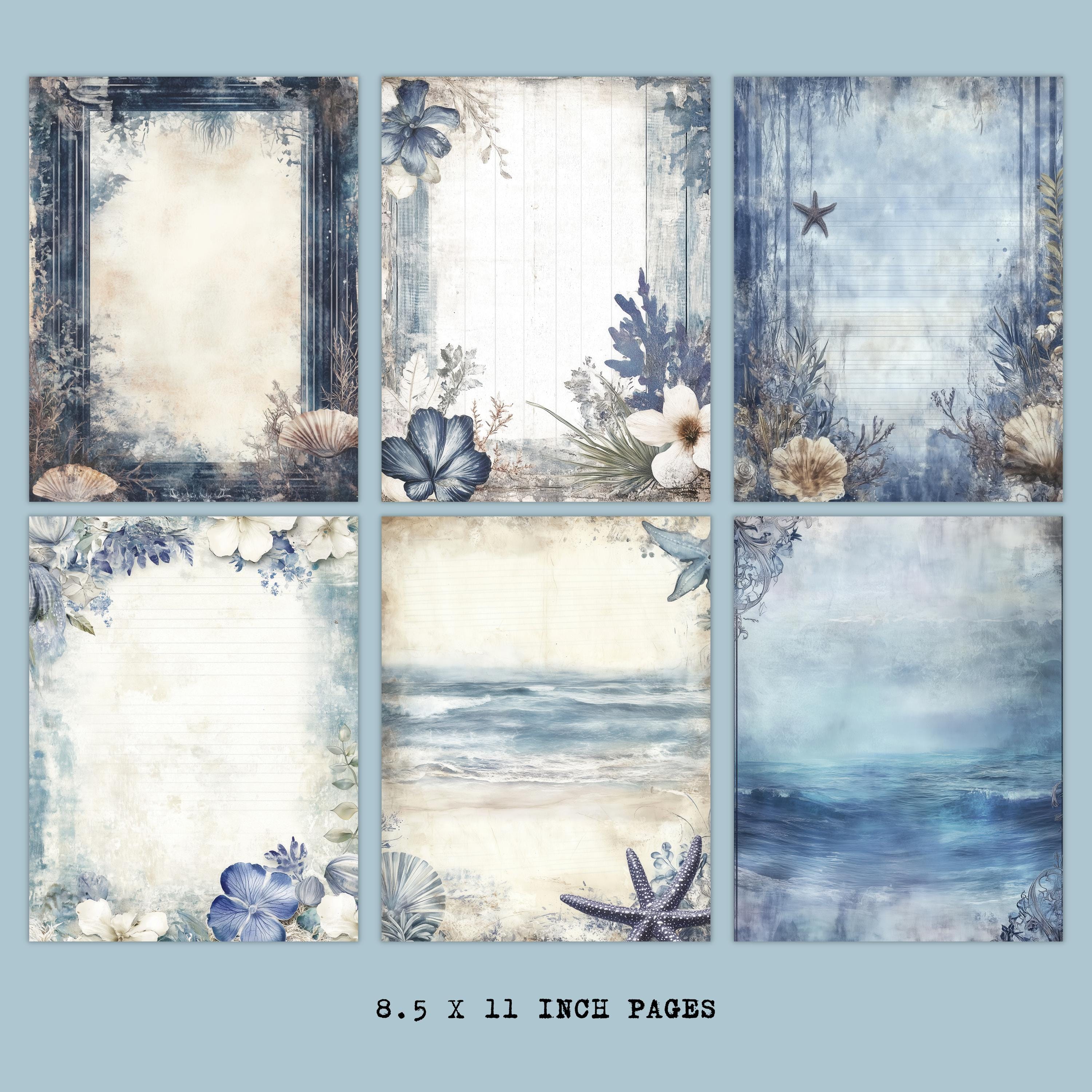 Printable Ocean Junk Journal Pages, Nautical Beach Scrapbooking Paper ...