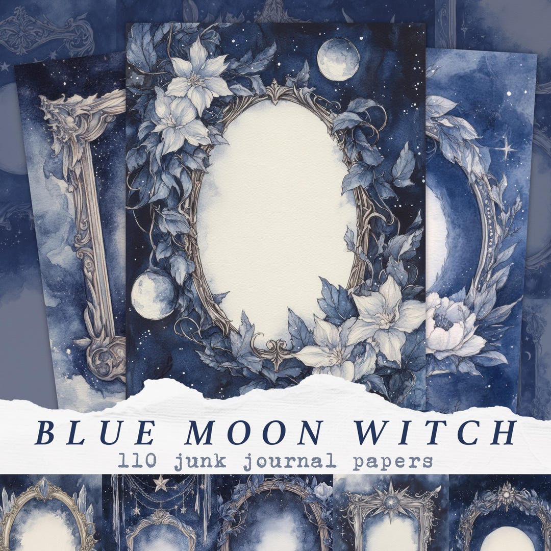 Blue Moon Witch Junk Journal Pages, Witchy Grimoire Printable Paper ...