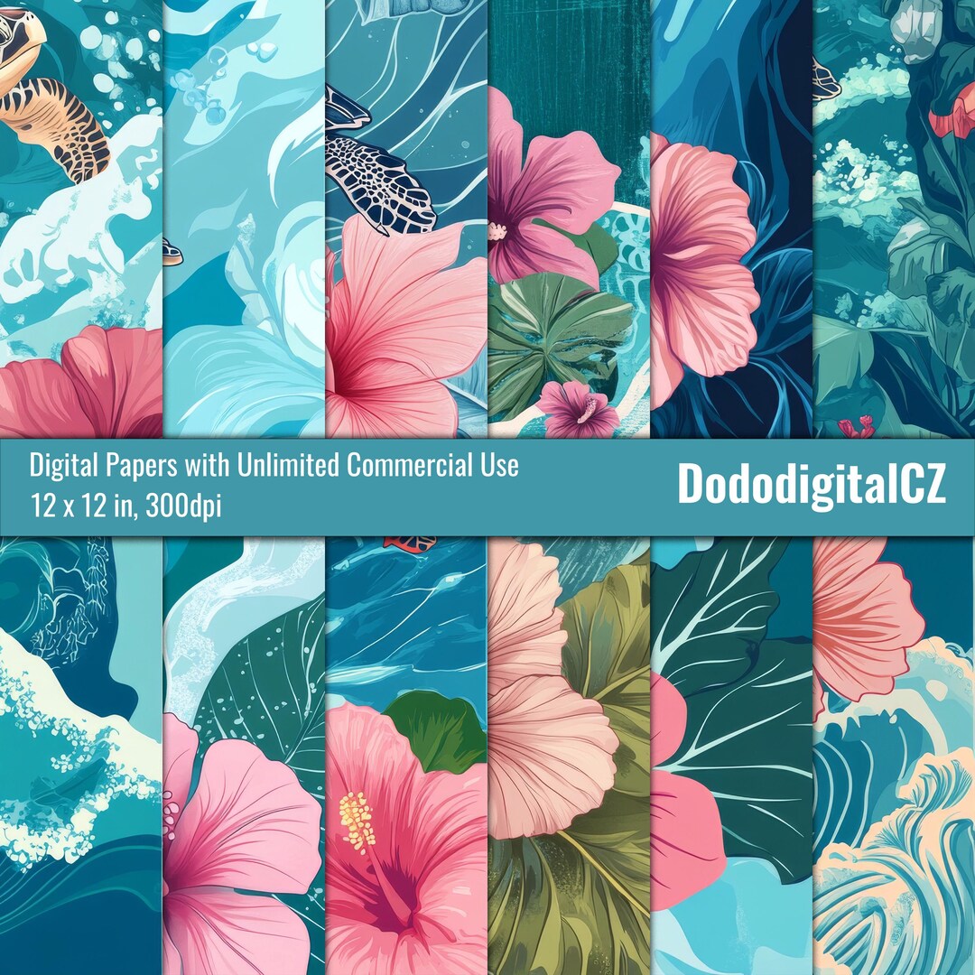 Swimming With Turtles Digital Paper | Unlimited Commercial Use ...