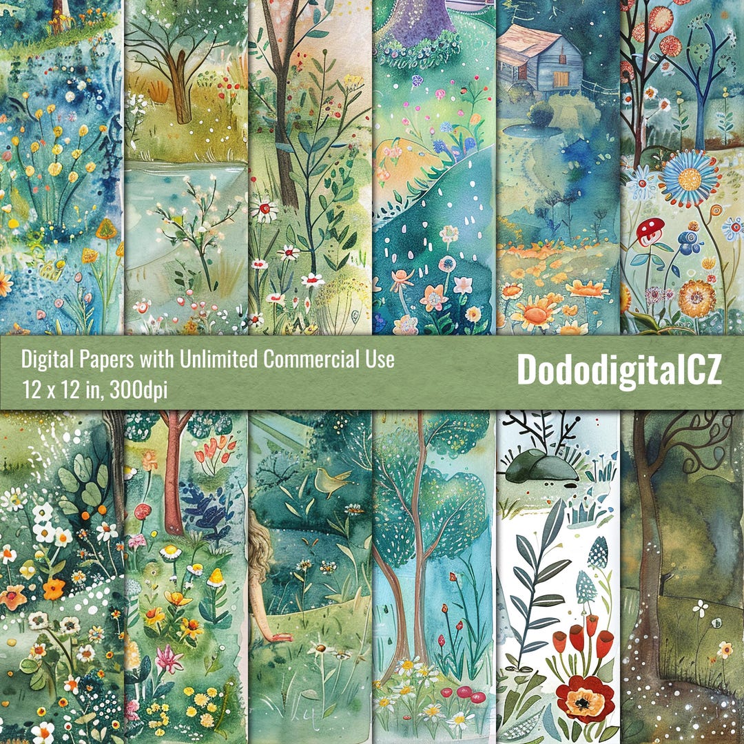 Summer Scenery Digital Paper | Unlimited Commercial Use | Patterned ...