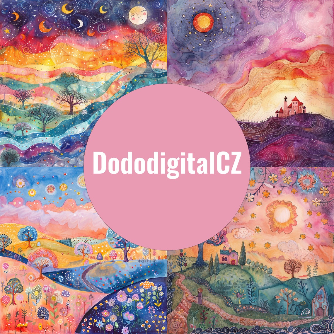 Sunset Fantasy Digital Paper | Unlimited Commercial Use | Patterned ...