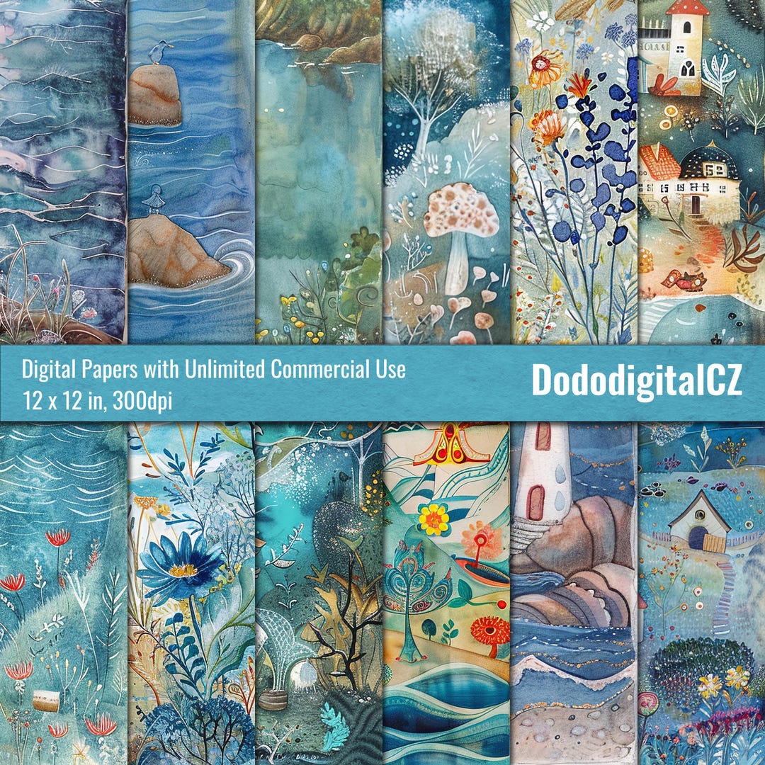 By the Sea Digital Paper | Unlimited Commercial Use | Patterned Paper ...