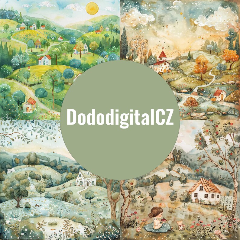 Country Scenery Digital Paper | Unlimited Commercial Use | Patterned ...