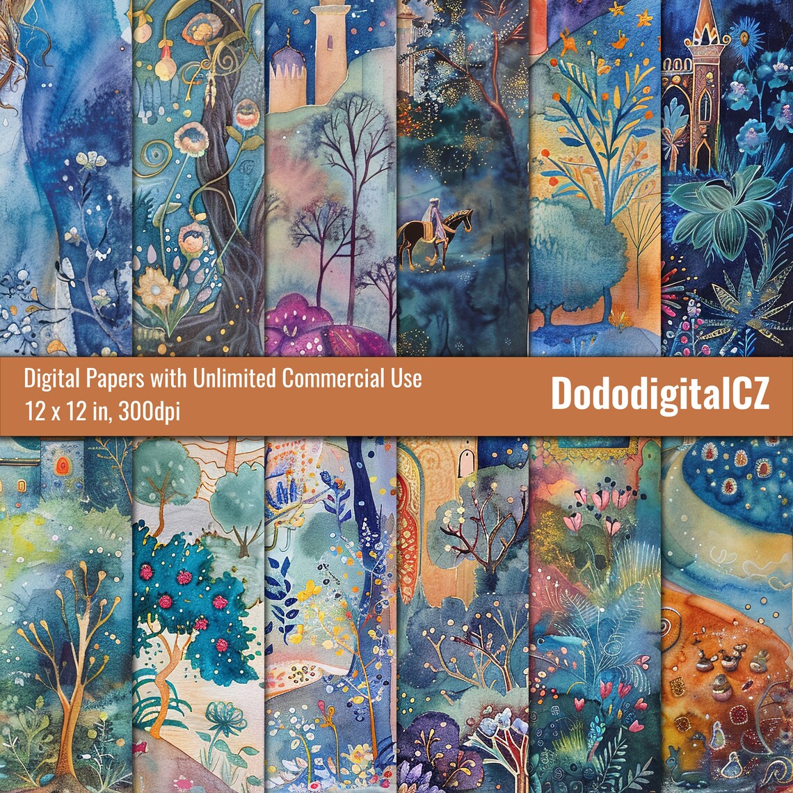 Arabian Nights Digital Paper | Unlimited Commercial Use | Patterned ...