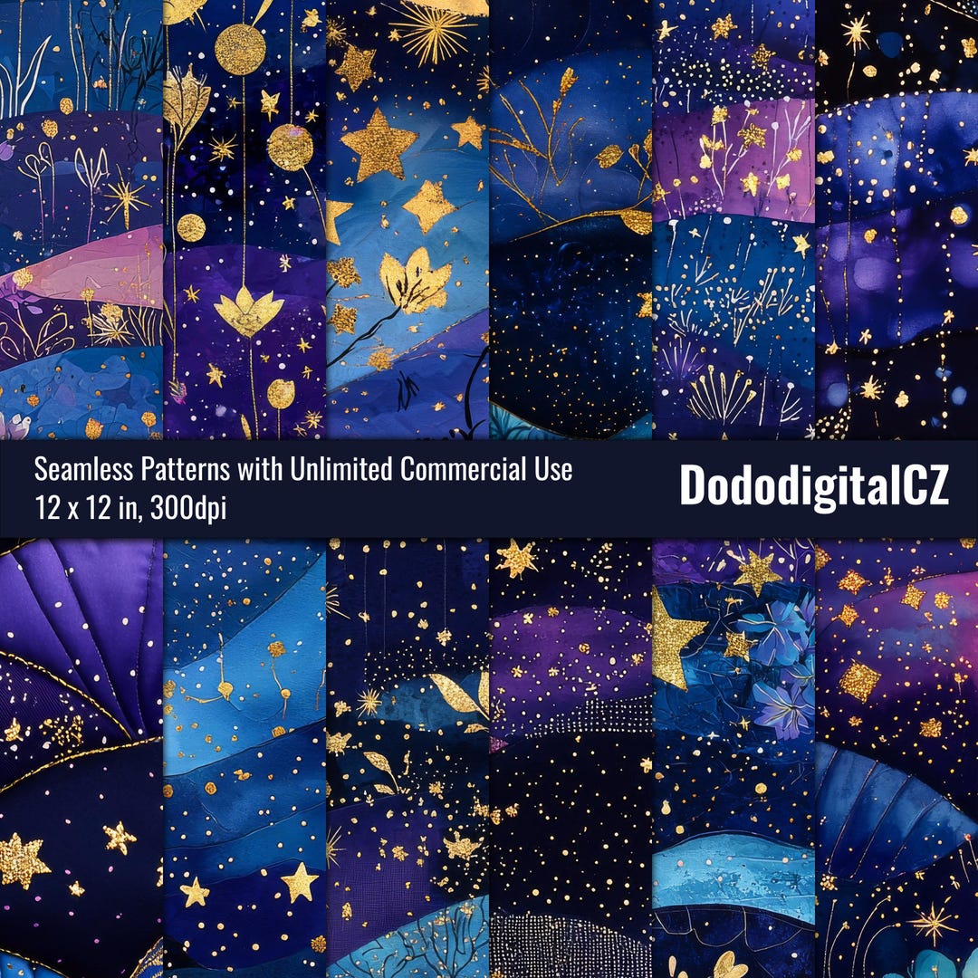 Night Sky Seamless Pattern | Unlimited Commercial Use | Digital ...