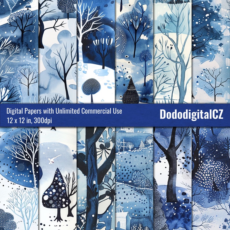 Winter Nights Digital Paper | Unlimited Commercial Use | Patterned ...