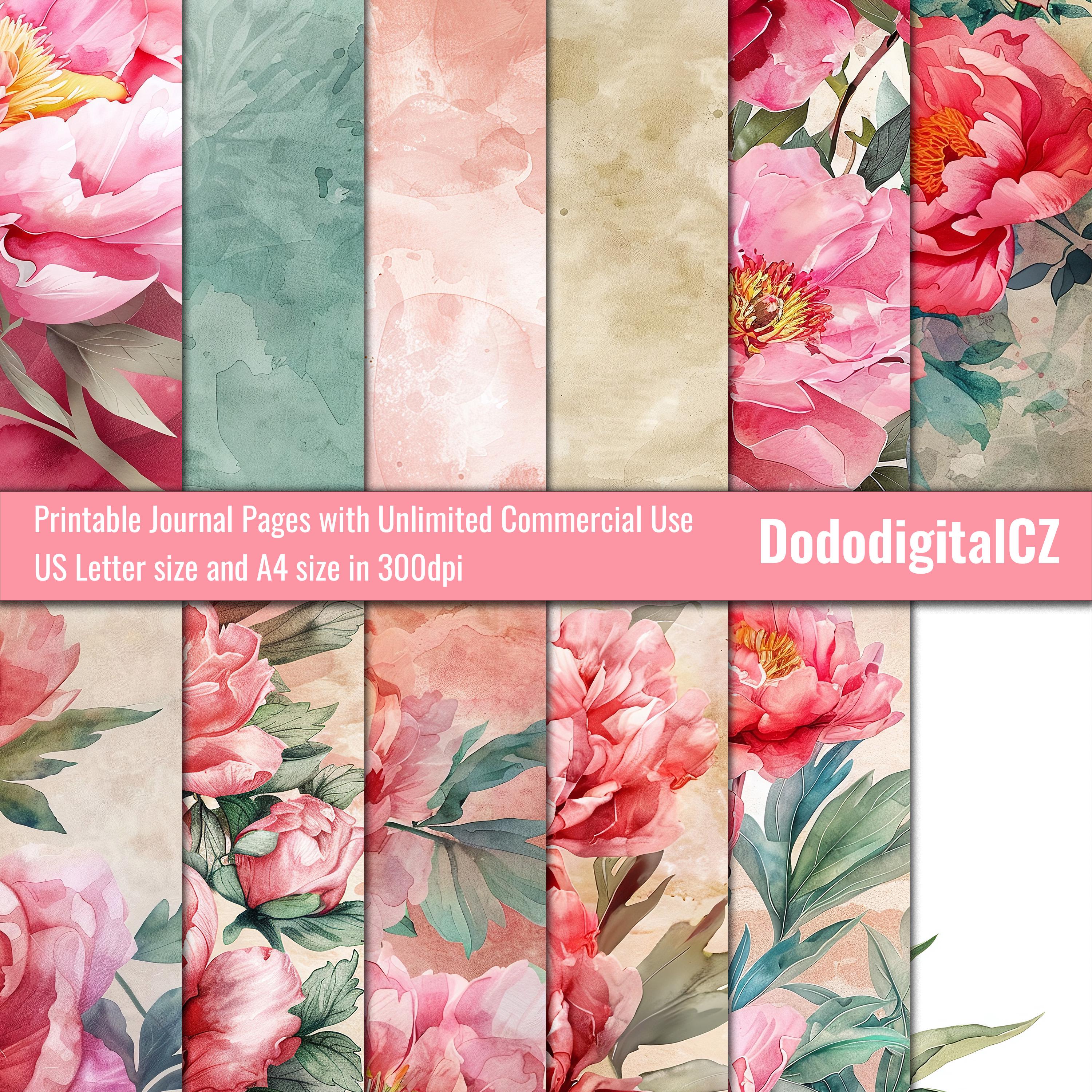 Pretty Peonies Journal Pages | Unlimited Commercial Use | Digital ...