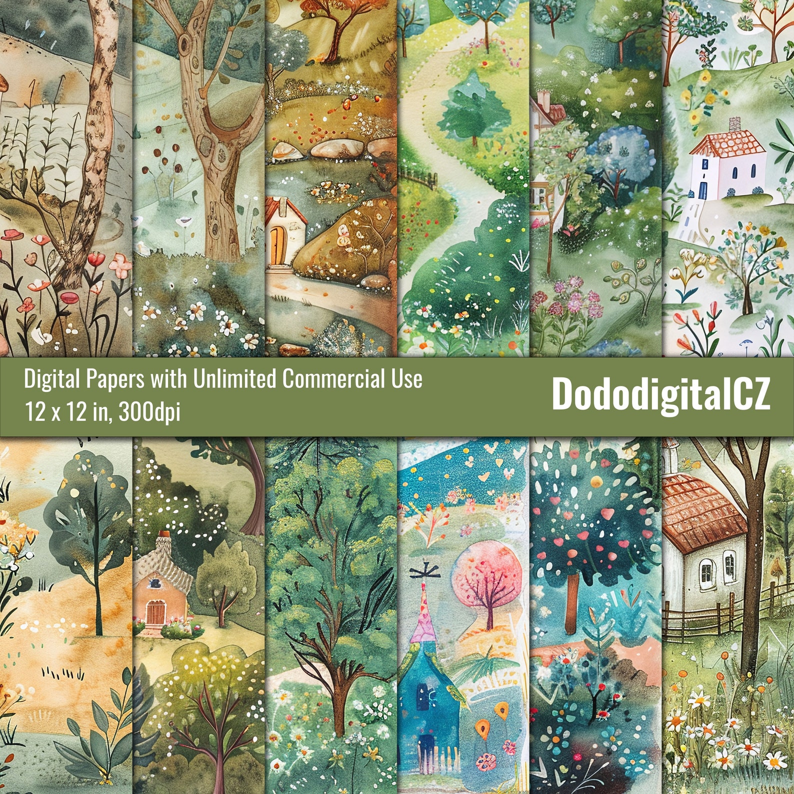 Country Scenery Digital Paper | Unlimited Commercial Use | Patterned ...