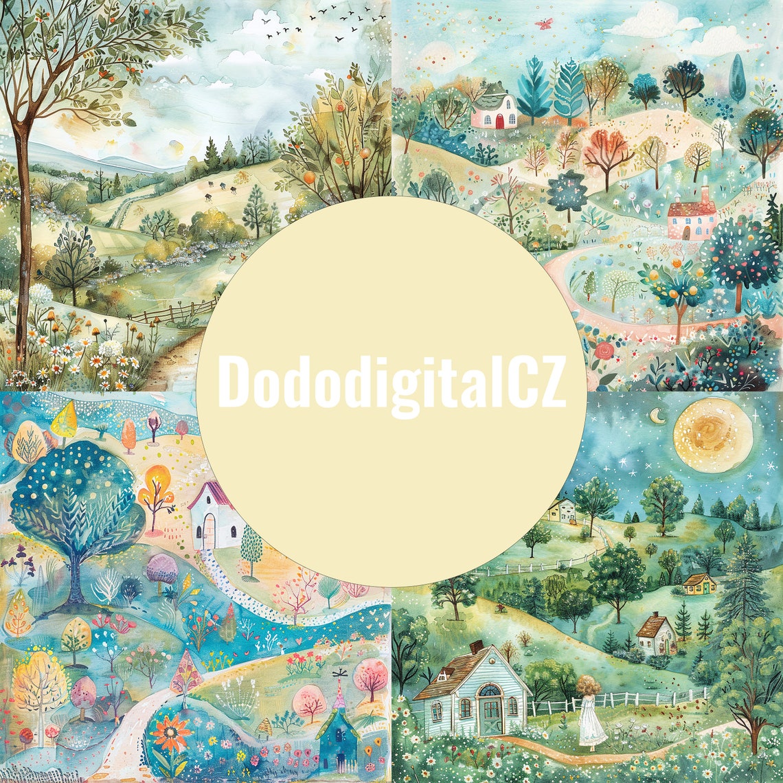 Country Scenery Digital Paper | Unlimited Commercial Use | Patterned ...