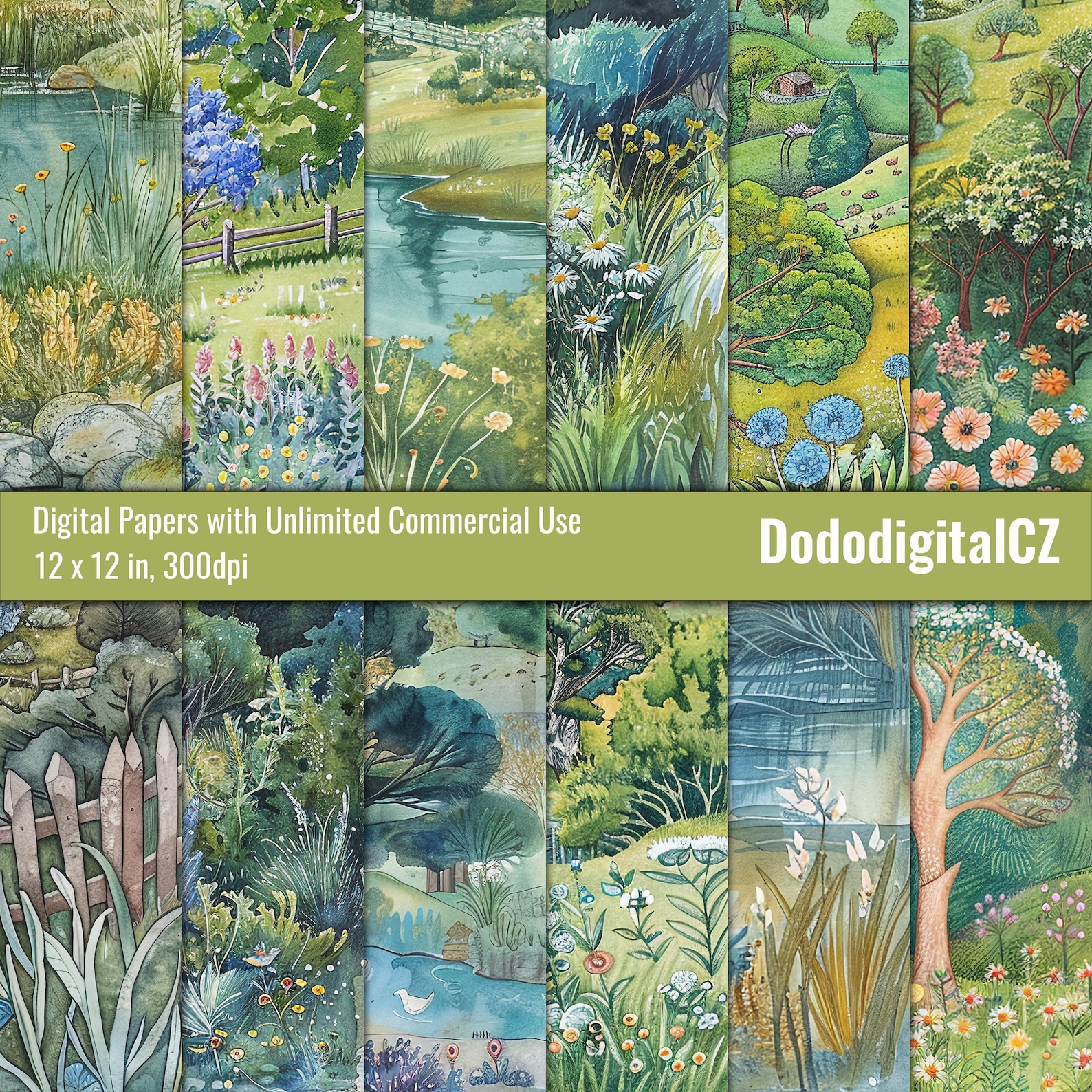 Beautiful Scenery Digital Paper | Unlimited Commercial Use | Patterned ...