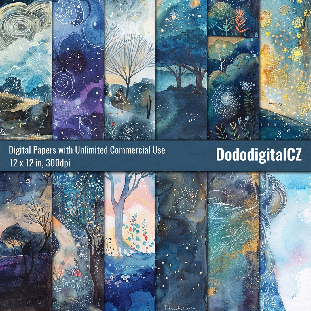 Night Sky Fantasy Digital Paper | Unlimited Commercial Use | Patterned ...