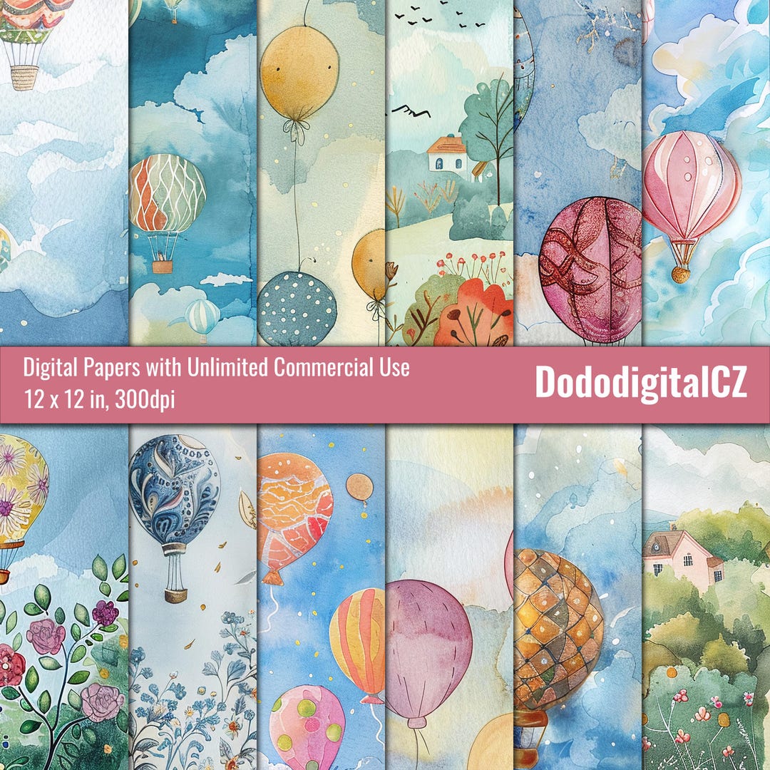 Balloons in the Sky Digital Paper | Unlimited Commercial Use ...