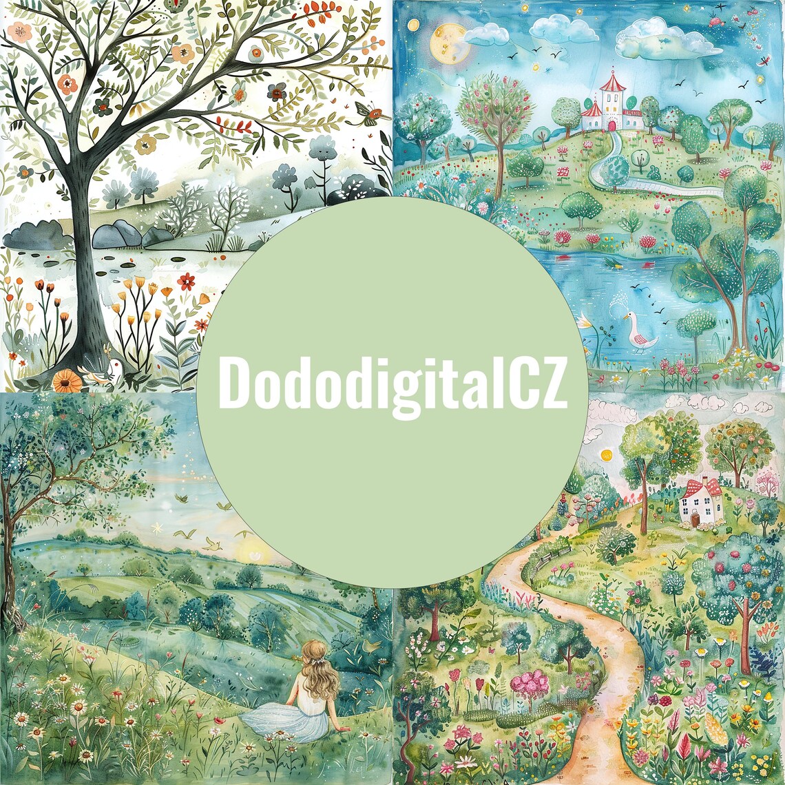 Summer Scenery Digital Paper | Unlimited Commercial Use | Patterned ...