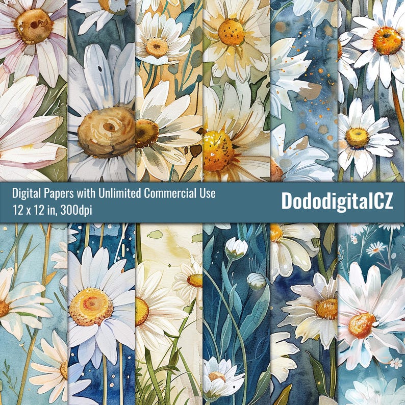 Field Full of Daisies Digital Paper | Unlimited Commercial Use ...