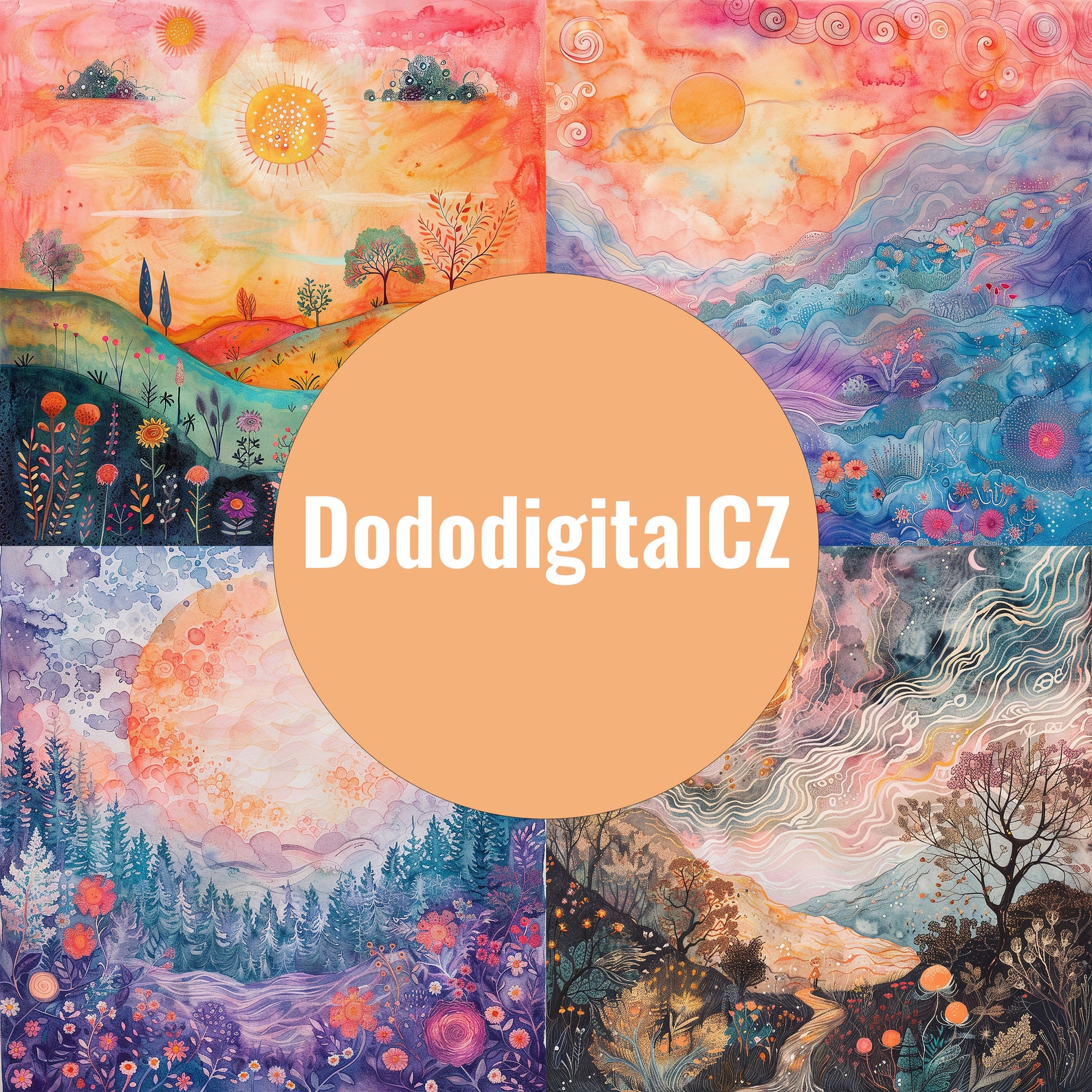 Sunset Fantasy Digital Paper | Unlimited Commercial Use | Patterned ...