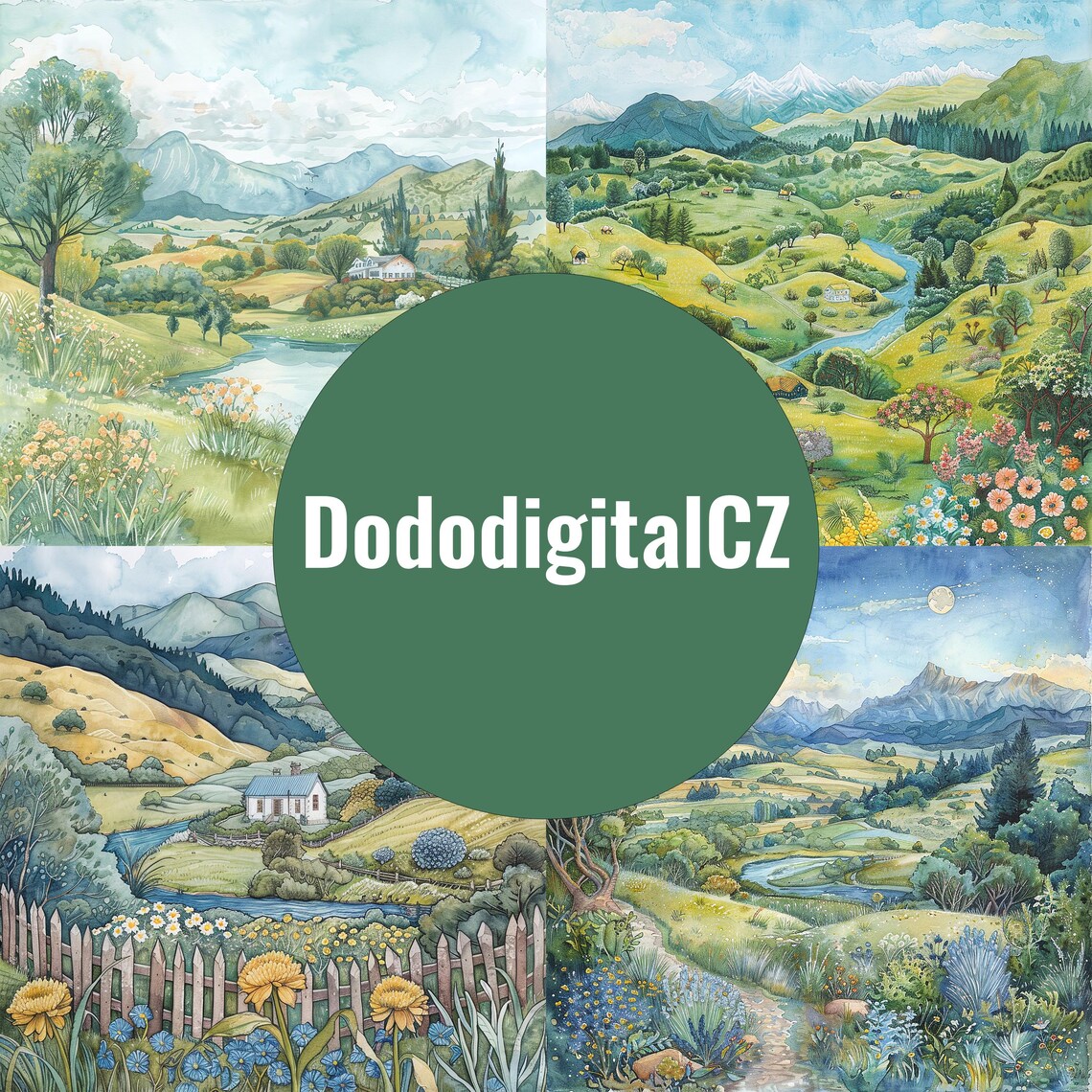 Beautiful Scenery Digital Paper | Unlimited Commercial Use | Patterned ...