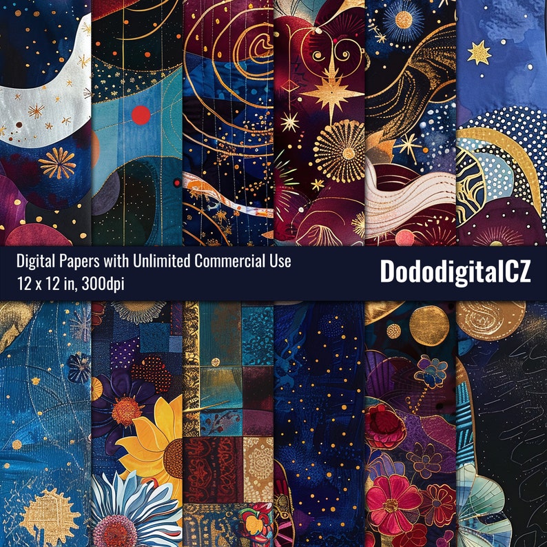 Celestial Fantasy Digital Paper Unlimited Commercial Use Patterned ...