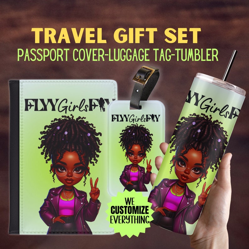 Personalized Passport Cover Luggage Tag Girl Love Travel Gift Set Black ...