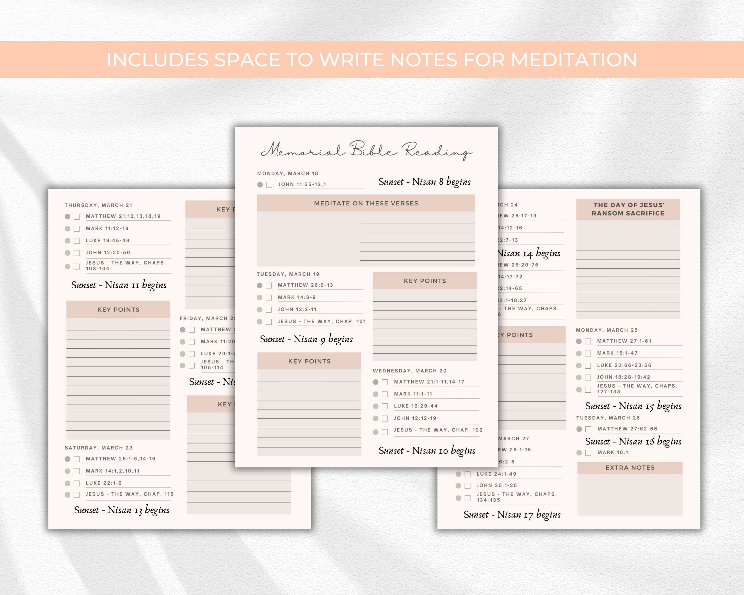 JW 2026 Memorial Bible Reading Tracker Memorial Bible Reading Checklist ...