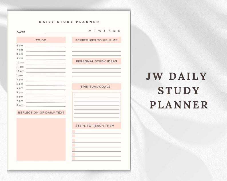 JW Daily Study Planner JW Goals Tracker Scriptures Personal Study - Etsy