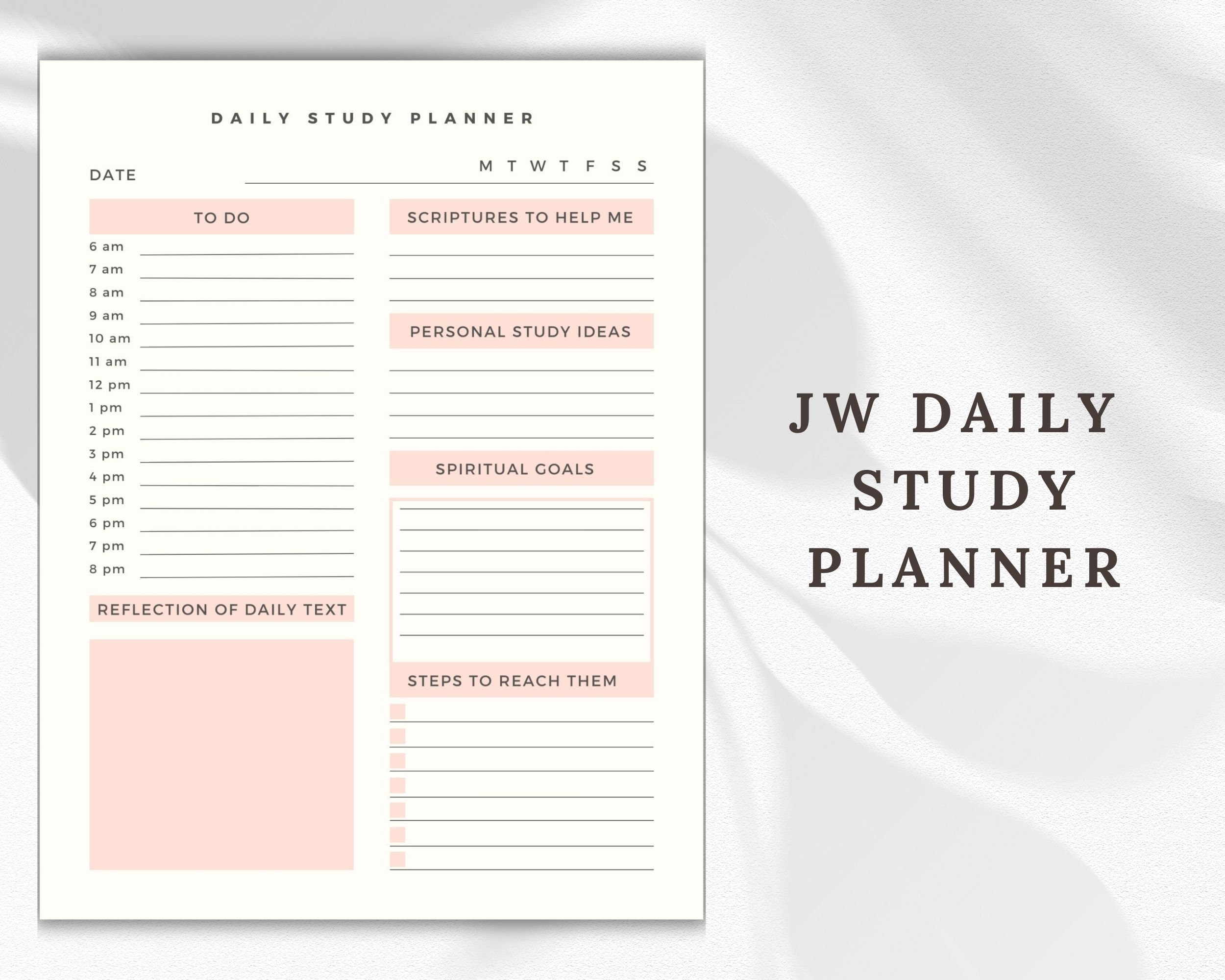 JW Daily Study Planner JW Goals Tracker Scriptures Personal Study - Etsy