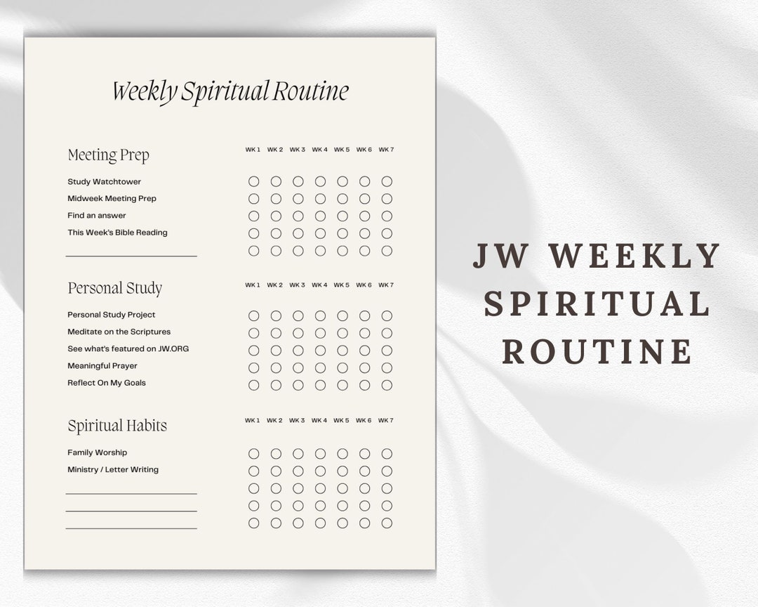 JW Weekly Spiritual Routine JW Goals Tracker Scriptures Personal Study ...