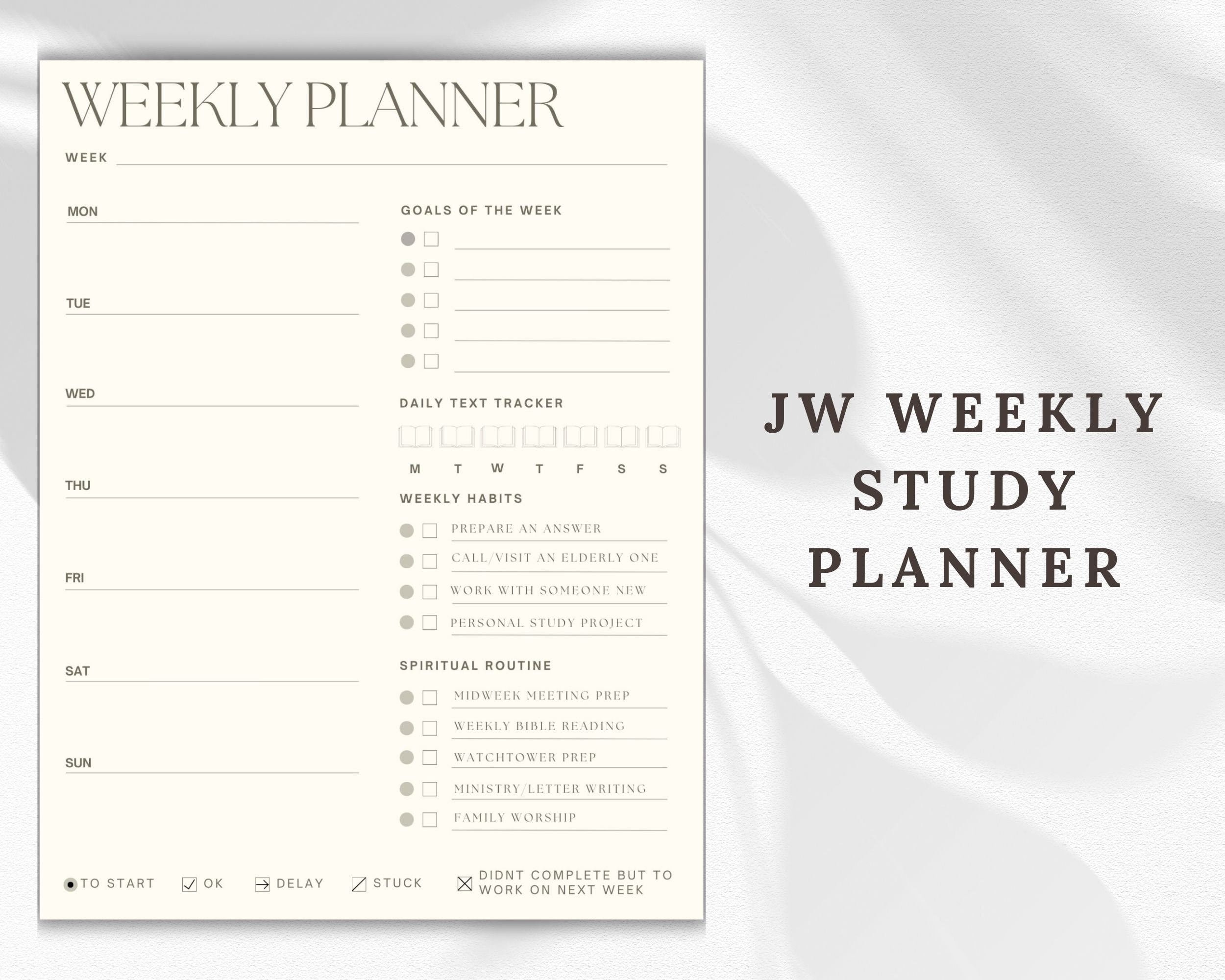 JW Weekly Spiritual Routine and Habits Planner JW Goals Tracker ...