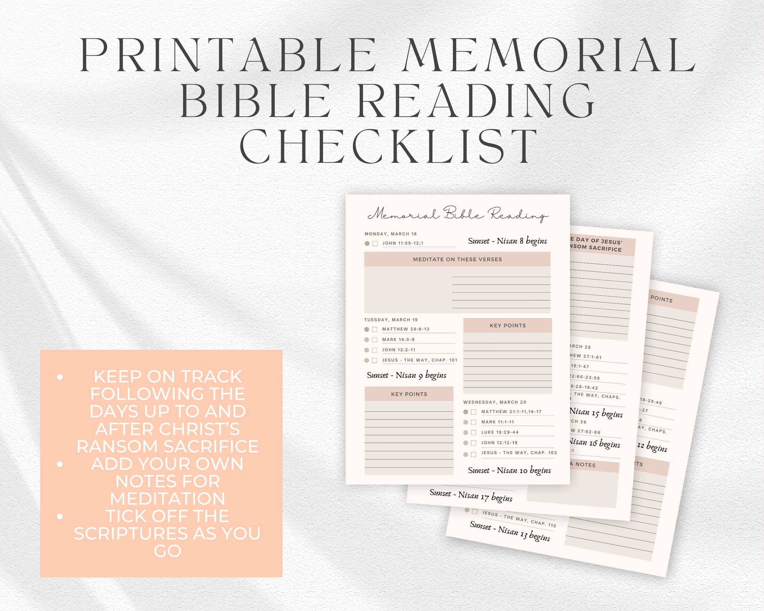 JW 2026 Memorial Bible Reading Tracker Memorial Bible Reading Checklist ...