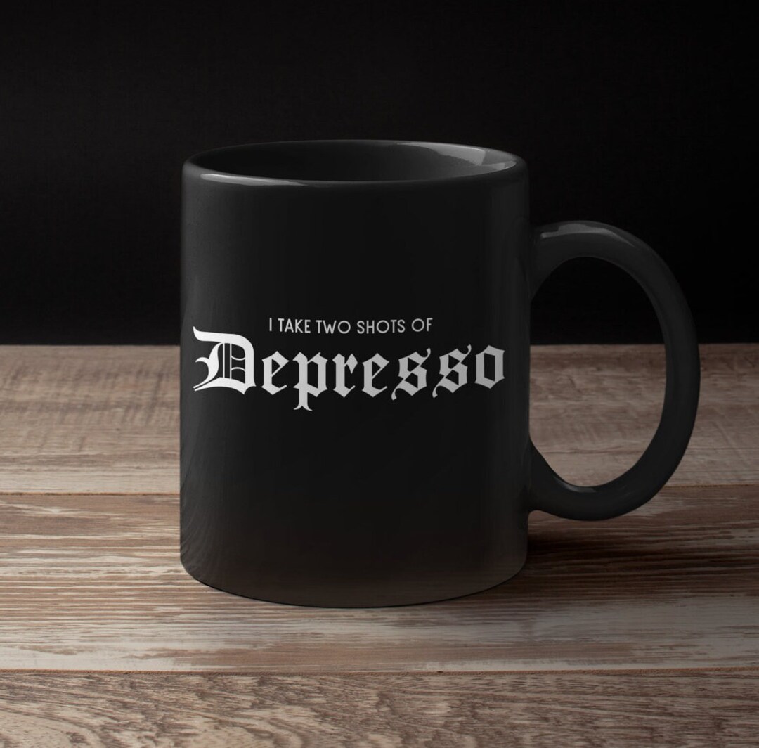 Two Shots of Depresso Black Glossy 11oz Mug Emo Coffee Mugs Gothic ...