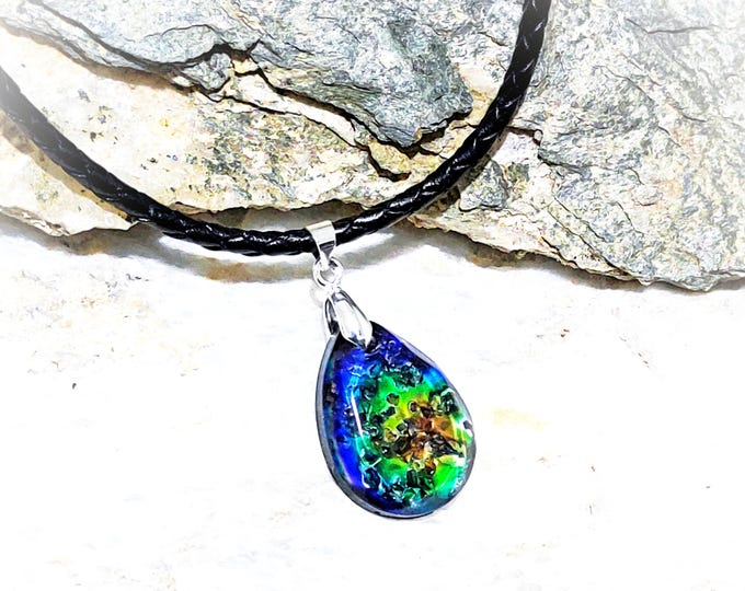 Color Change Mood Necklace: Nebula Drop Pendant, Leather Cord - Etsy