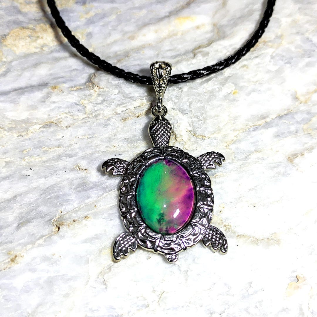 Crystal Mood Necklace, Color Change Necklace, Leather Jewelry, Crystal ...