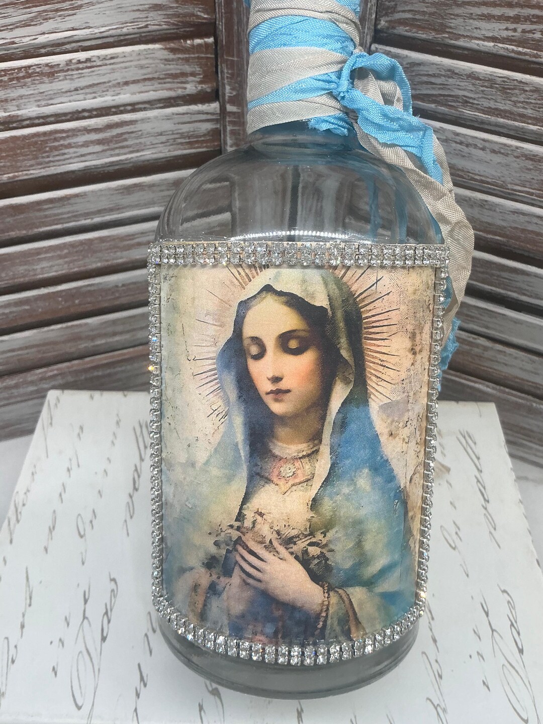 Mother Mary Altered Bottle Mary Candle Holder Religious Bottle Decor ...