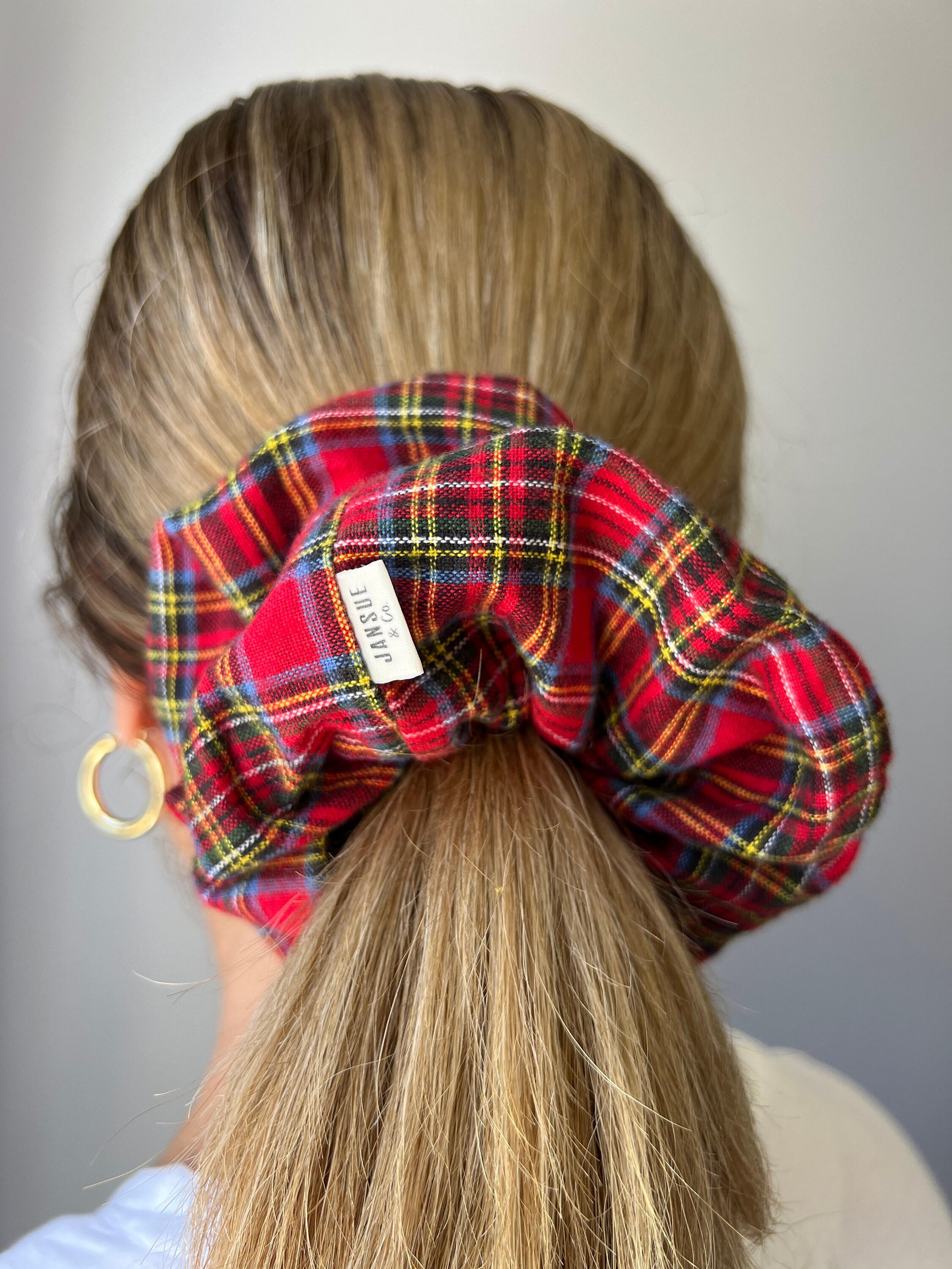 Handmade Oversized Red Tartan 100% Cotton Plaid Scrunchies Royal ...
